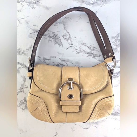 Coach | Bags | Coach Shoulder Purse Handbag In Pebbled Sand With Brown ...